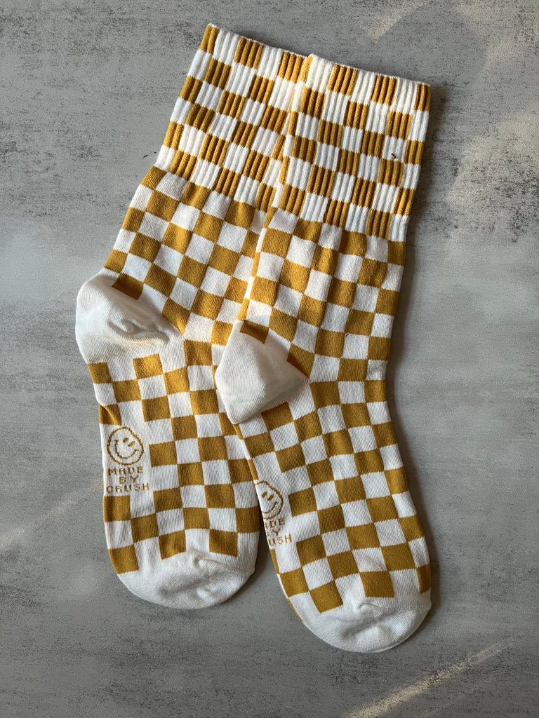 Yellow White Checkered Socks– Gather Goods Co.