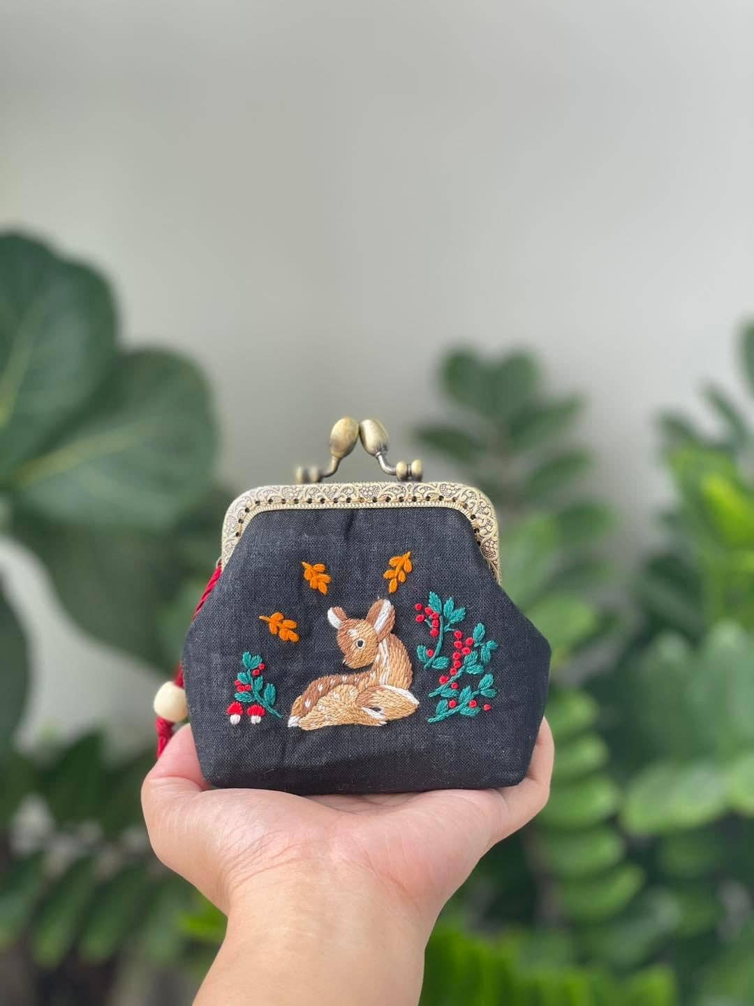 Embroidered Coin Purse with Cute Deer - Gather Goods Co.