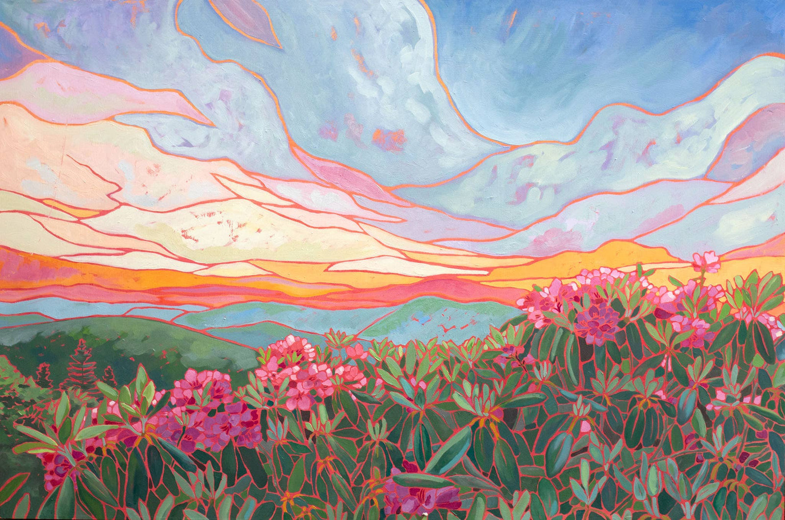 North Carolina Art Print, Sunset and Rhododendron View – Gather Goods Co.