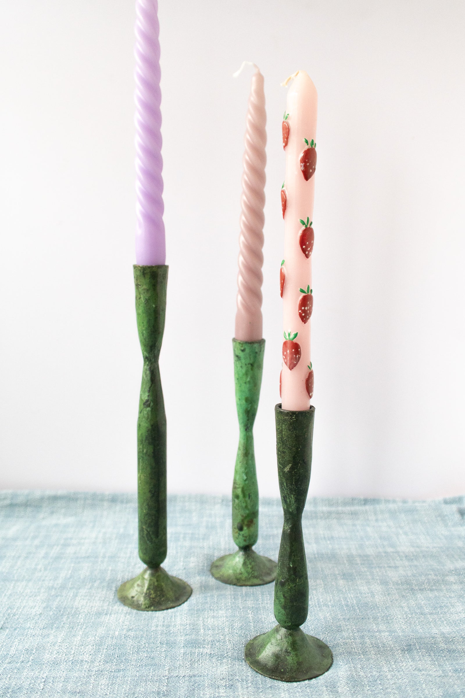 Green Verdigris Hand Forged Iron Candle Holder - Gather Goods Co.
