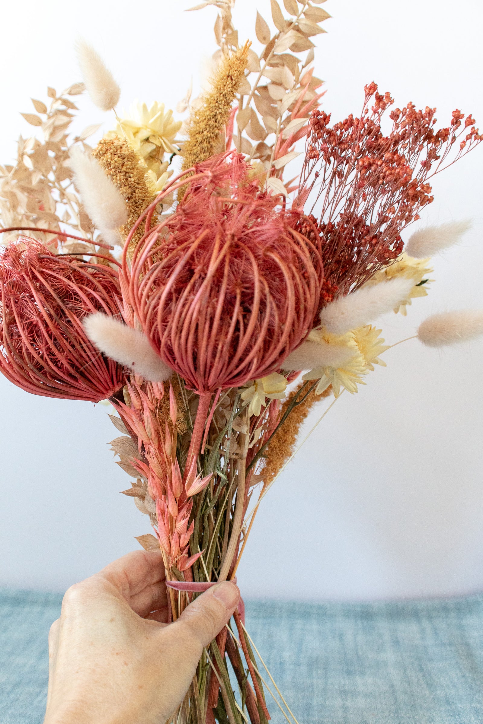 Large Dried Flower Arrangement in A Colorful Glass Vase - Gather Goods Co.