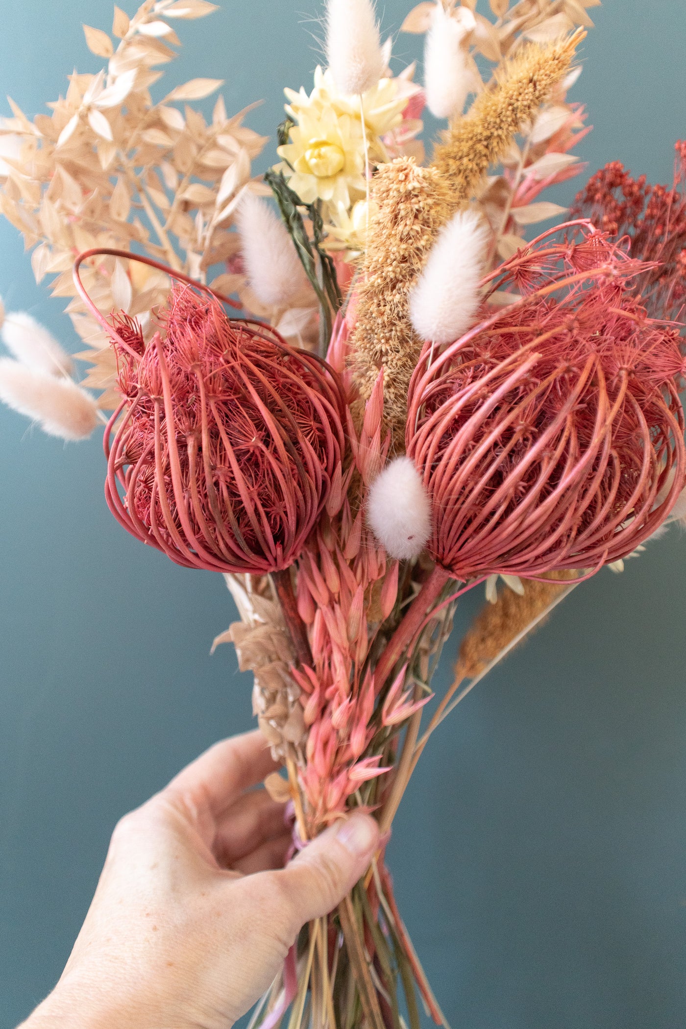 Large Dried Flower Arrangement in A Colorful Glass Vase - Gather Goods Co.