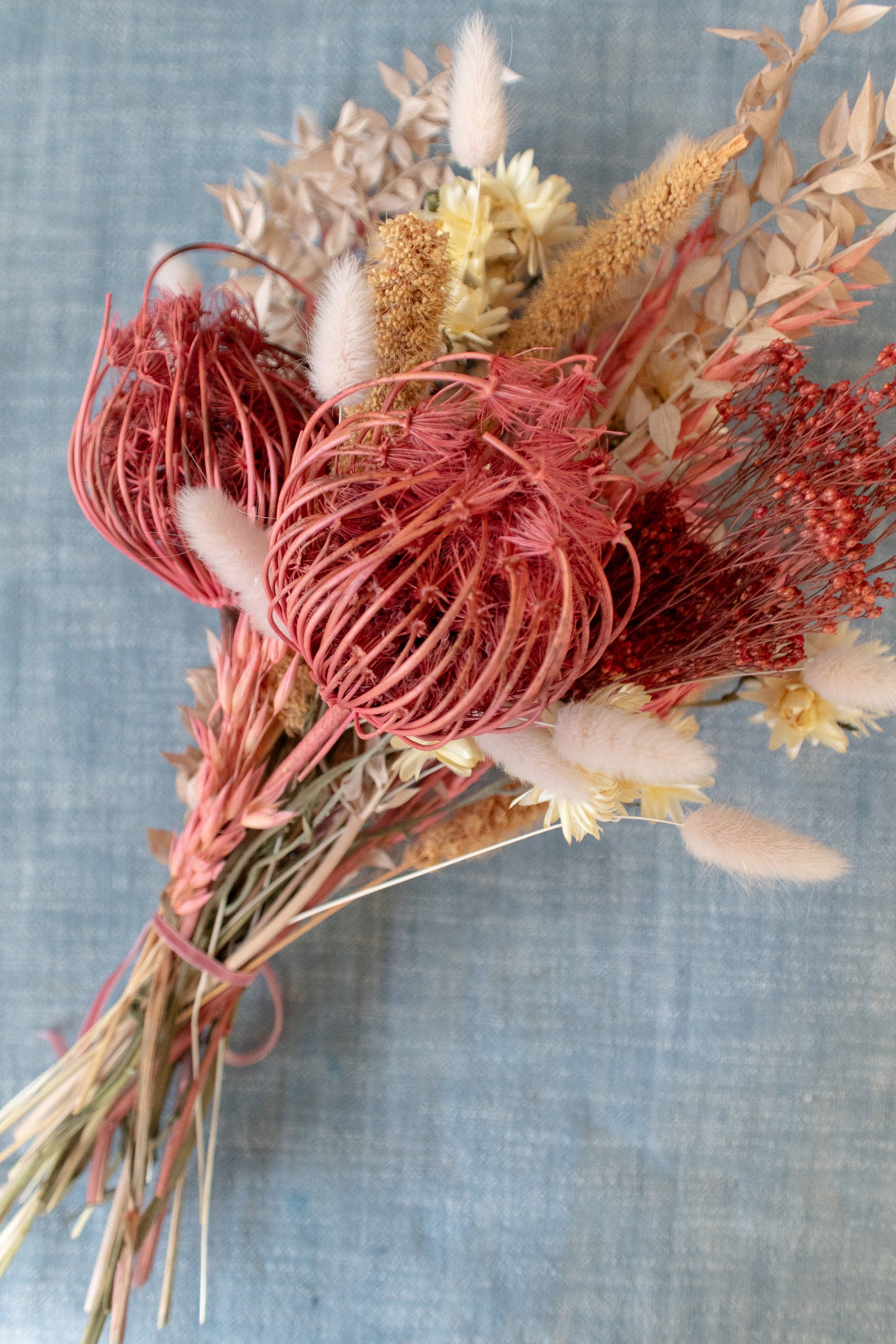 Large Dried Flower Arrangement in A Colorful Glass Vase - Gather Goods Co.