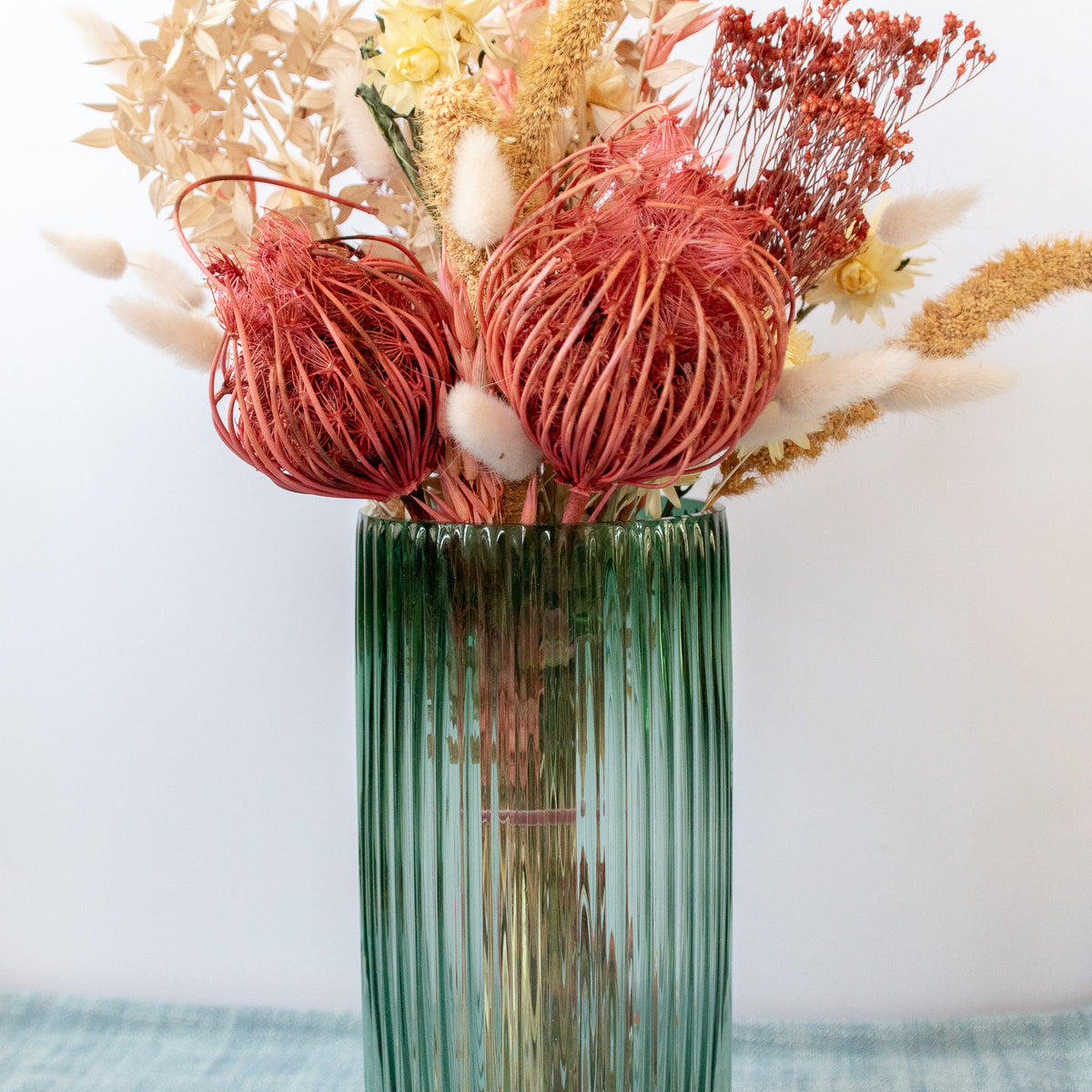 Large Dried Flower Arrangement in A Colorful Glass Vase – Gather Goods Co.