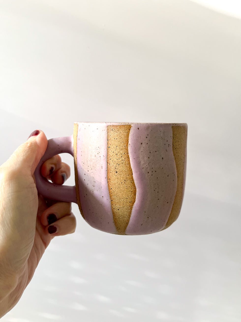 Striped Coffee Mug Lilac Wavy Lines - Gather Goods Co.