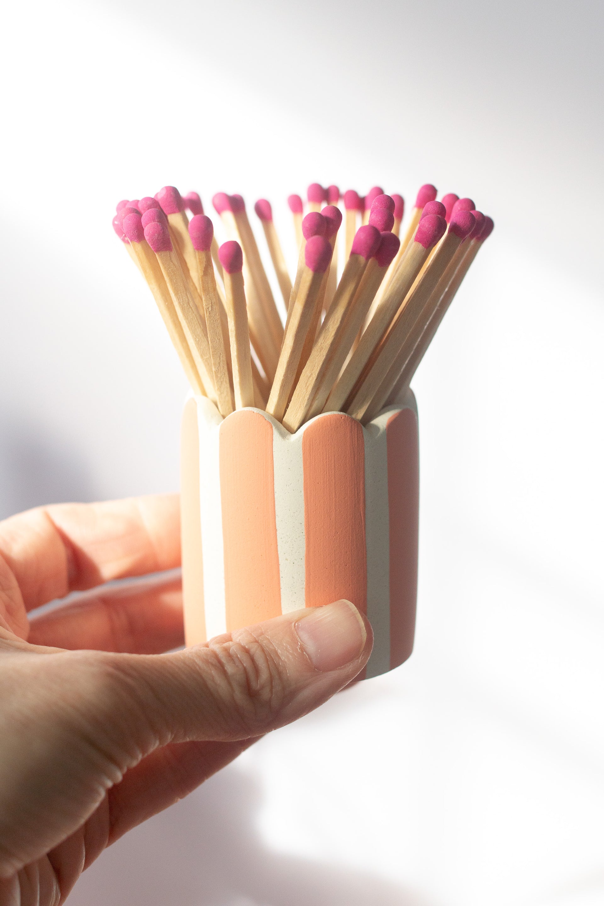 Peach Striped Match Striker with Rainbow Matches - Gather Goods Co.