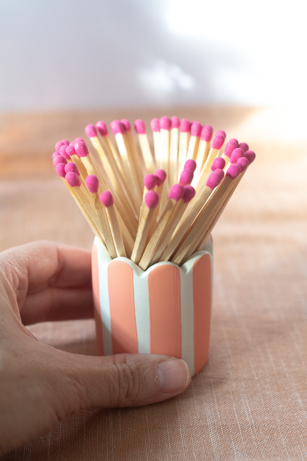 Peach Striped Match Striker with Rainbow Matches - Gather Goods Co.