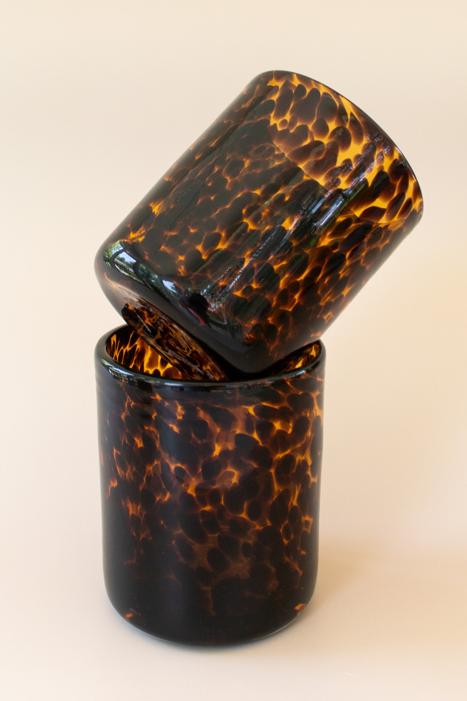 Brown Tortoise Shell Spotted Drinking Glass - Hand-Blown Glassware ...