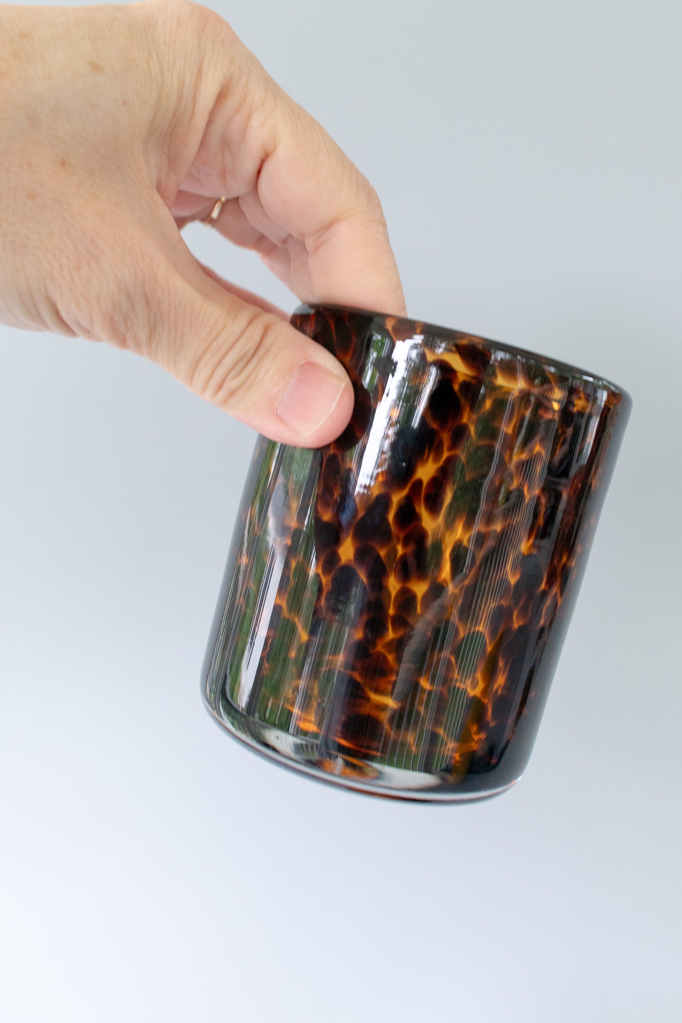 Brown Tortoise Shell Spotted Drinking Glass - Hand-Blown Glassware ...