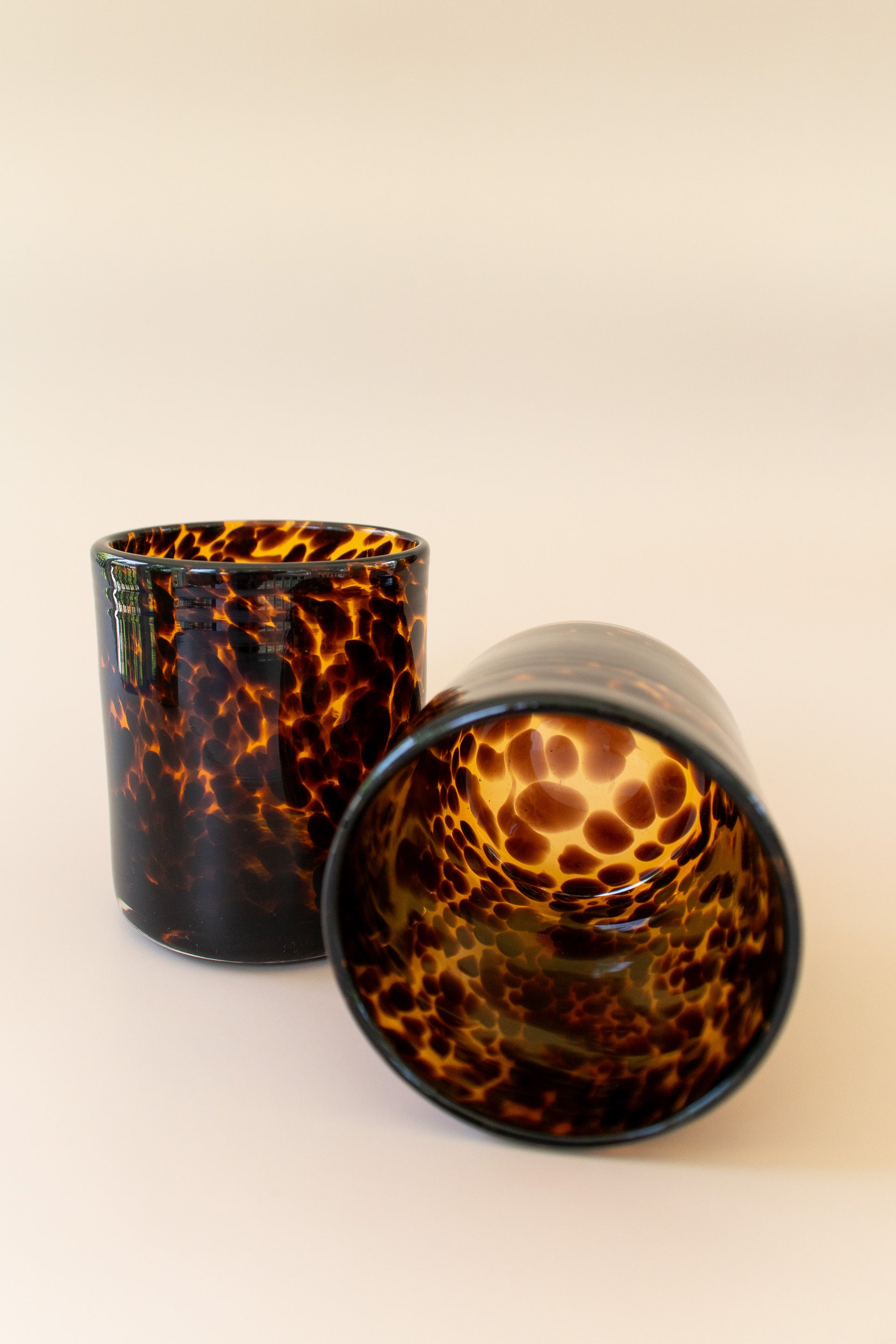 Brown Tortoise Shell Spotted Drinking Glass - Hand-Blown Glassware ...