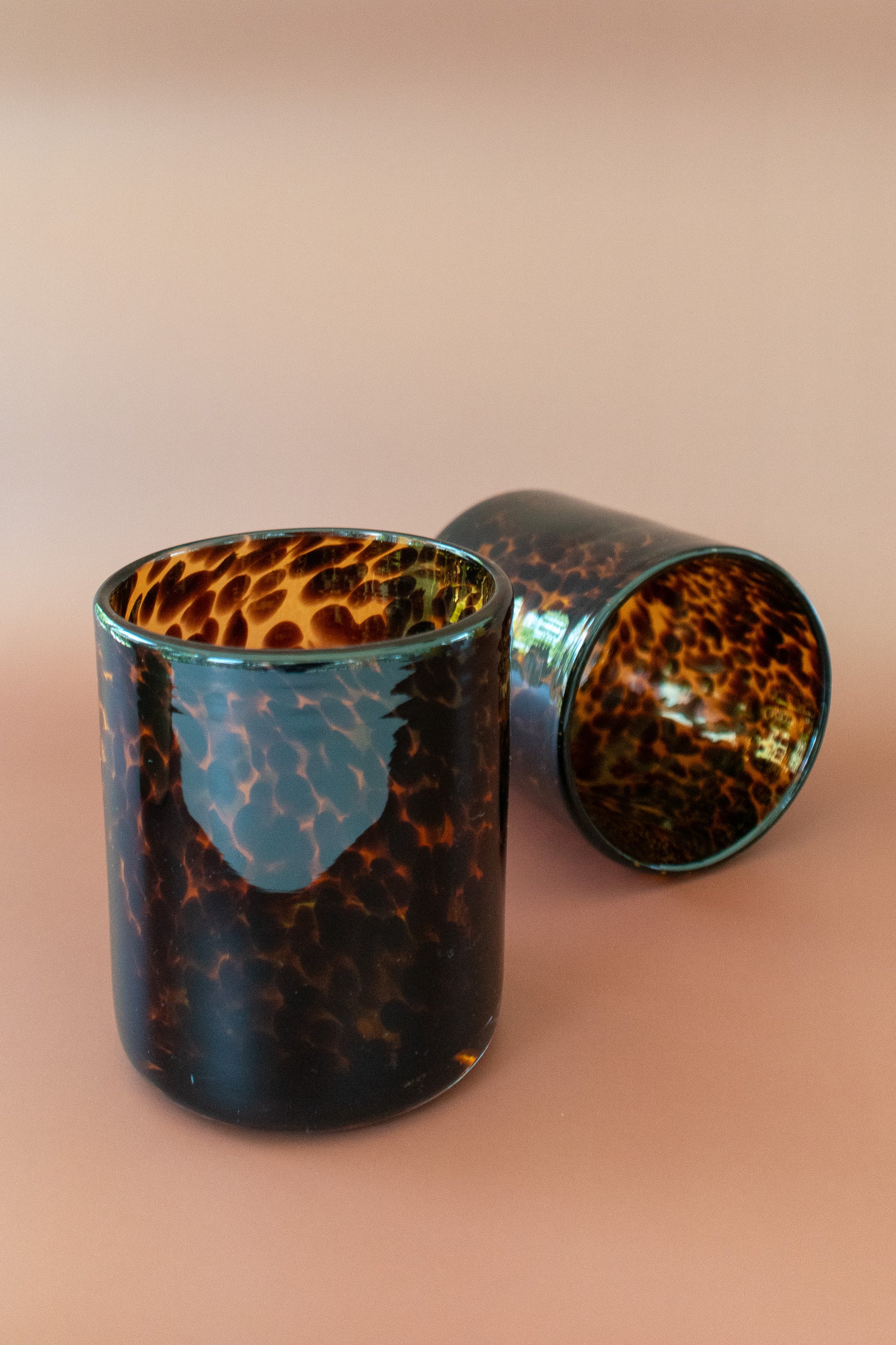 Brown Tortoise Shell Spotted Drinking Glass - Hand-Blown Glassware ...