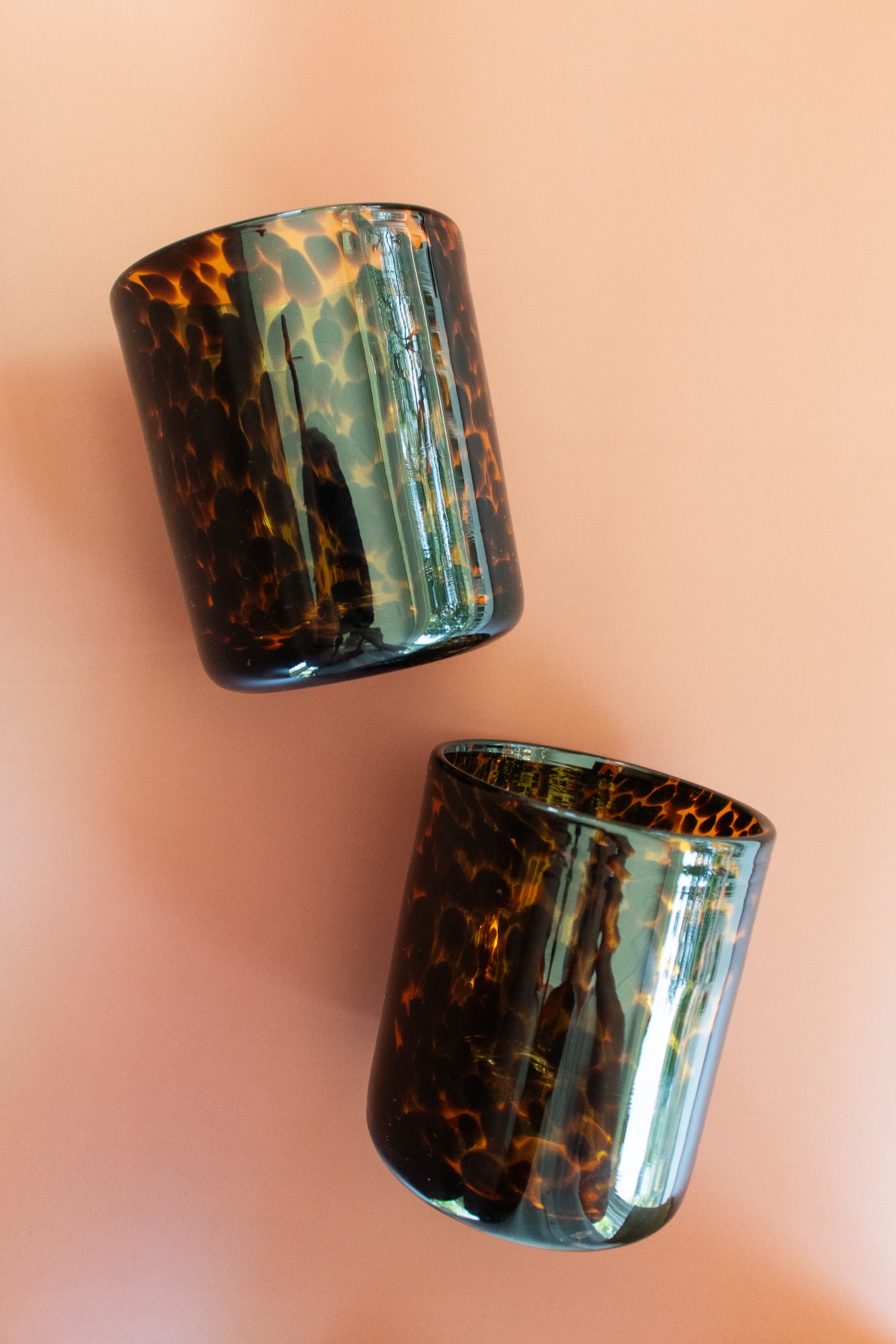 Brown Tortoise Shell Spotted Drinking Glass - Hand-Blown Glassware ...