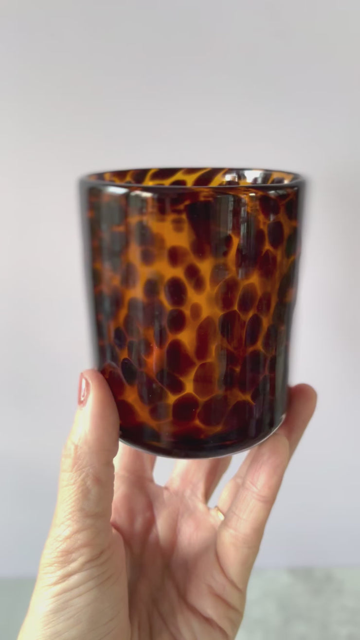 Brown Tortoise Shell Spotted Drinking Glass - Hand-Blown Glassware ...