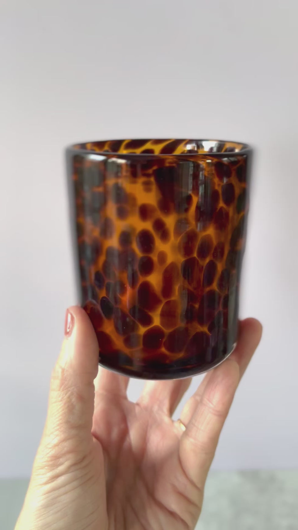 Brown Tortoise Shell Spotted Drinking Glass - Hand-Blown Glassware ...