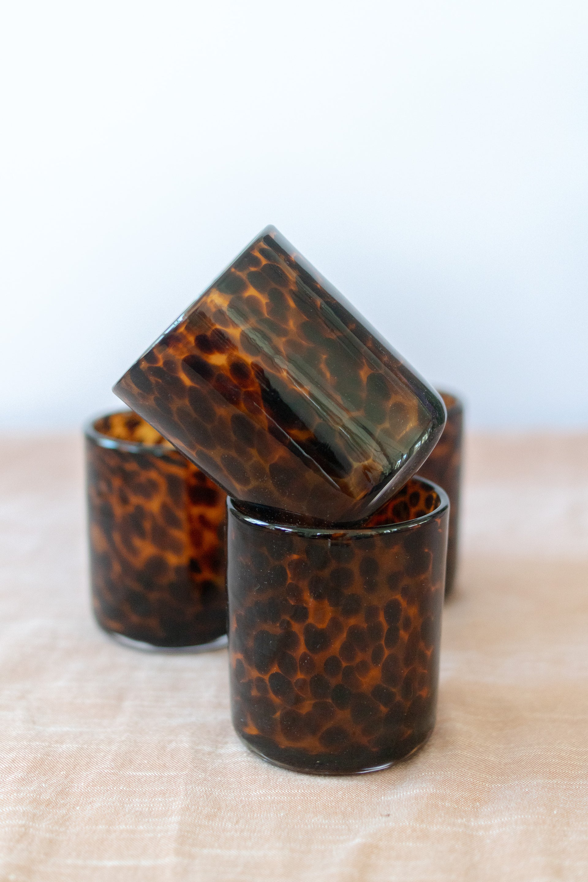 Brown Tortoise Shell Spotted Drinking Glass - Hand-Blown Glassware ...